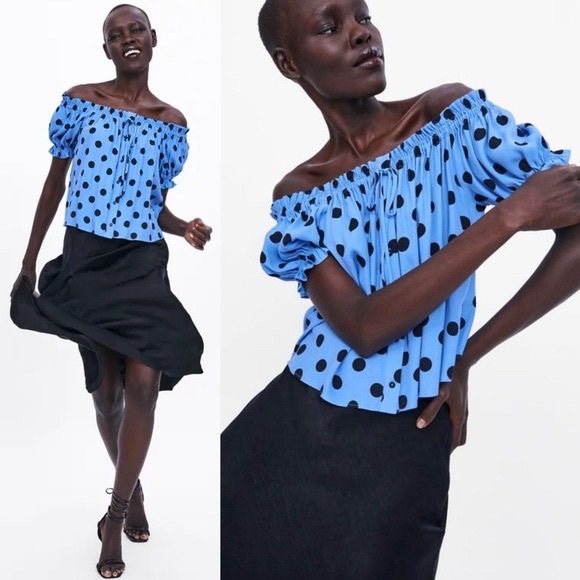 Zara | Tops | Zara Polka Dot Off The Shoulder Top | Poshmark